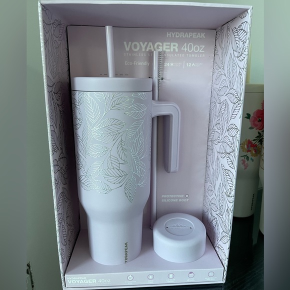 Dining | Hydrapeak Voyager 4oz Tumbler Whandle Straw Foil Leaves Blush Pink Boxed Set | Poshmark